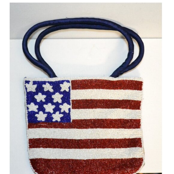 Bags | Satin Beaded American Flag Design Purse Red White Blue | Poshmark